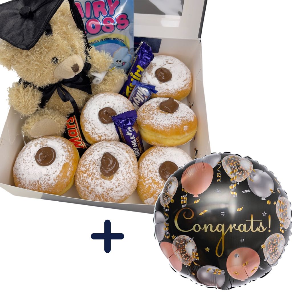 Graduation Teddy Box + Congrats balloon – Send Dessert